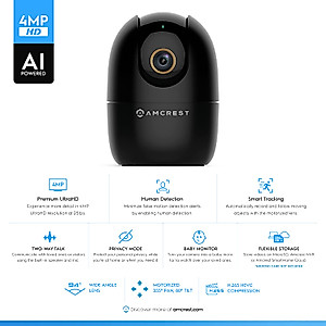 Amcrest 4MP WiFi Camera Indoor, Dog Camera, Sound & Baby Monitor, Human & Pet Detection, Motion-Tracking, w/ 2-Way Audio, Pan/Tilt Wireless IP Camera, Night Vision, Smart Home ASH41-B