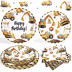 Heboland Construction Birthday Party Supplies Plates and Napkins Set for 25 Guests, Construction Theme Party Decorations for Boys Kids