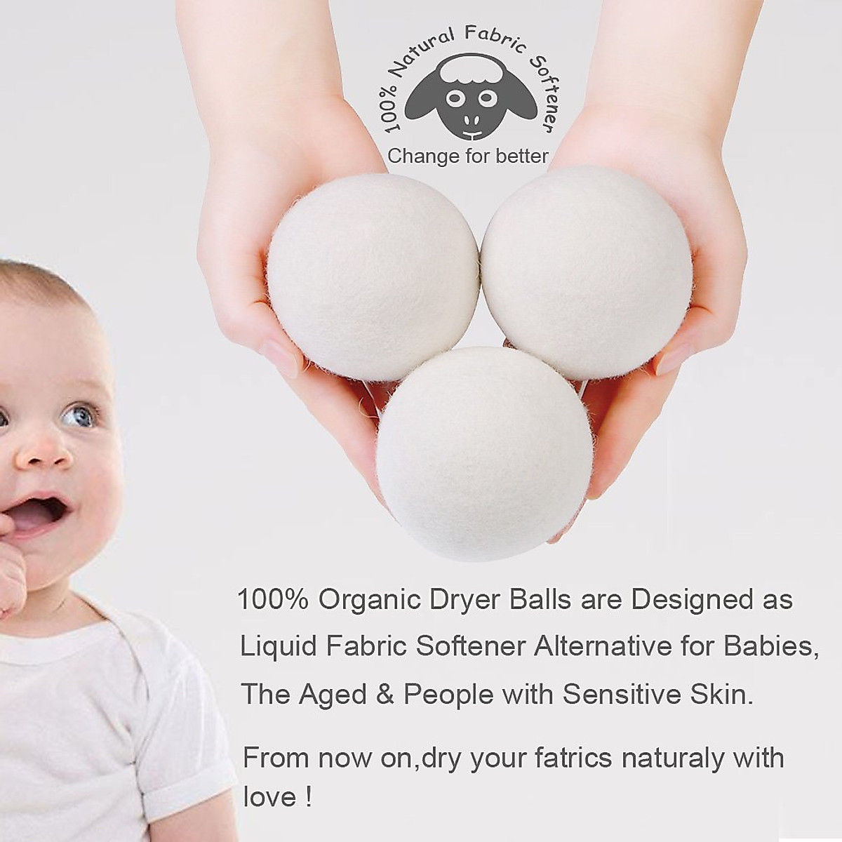Budieggs Wool Dryer Balls Organic XL 6-Pack, 100% New Zealand Chemical Free Fabric Softener for 1000+ Loads, Baby Safe & Hypoallergenic, Reduce Wrinkles & Shorten Drying Time Naturally