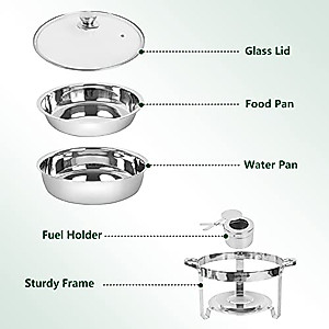 IMACONE Chafing Dish Buffet Set of 2, 5QT Round Stainless Steel Chafer for Catering in Glass Lid, Chafers and Buffet Warmer Sets w/Food & Water Pan, Frame, Fuel Holder for Serving Event Party Holiday