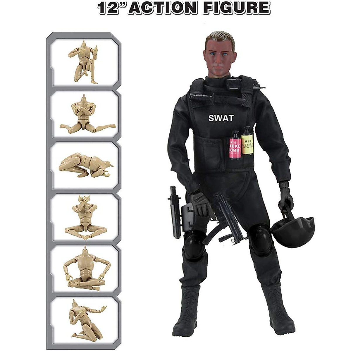 Liberty Imports 12-Inch Special Forces Military Action Figure Army Man Toy Soldier - 30 Articulation Points and 15 Weapons and Accessories (SWAT)