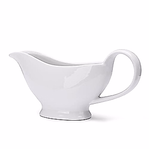 WishDeco White Gravy Boat, 8oz Ceramic Gravy Jug, Small Sauce Jug with Smooth Handle, Porcelain Sauce Boat for Salad Dressing, Broth, Cream, Milk