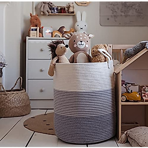 OrganiHaus Gray Nursery Laundry Basket 15x18 | Farmhouse Hamper Basket | Extra Large Storage Basket | Blanket Basket for Living Room | Baby Laundry Hamper | Toy Basket for Kids | Soft Pillow Basket