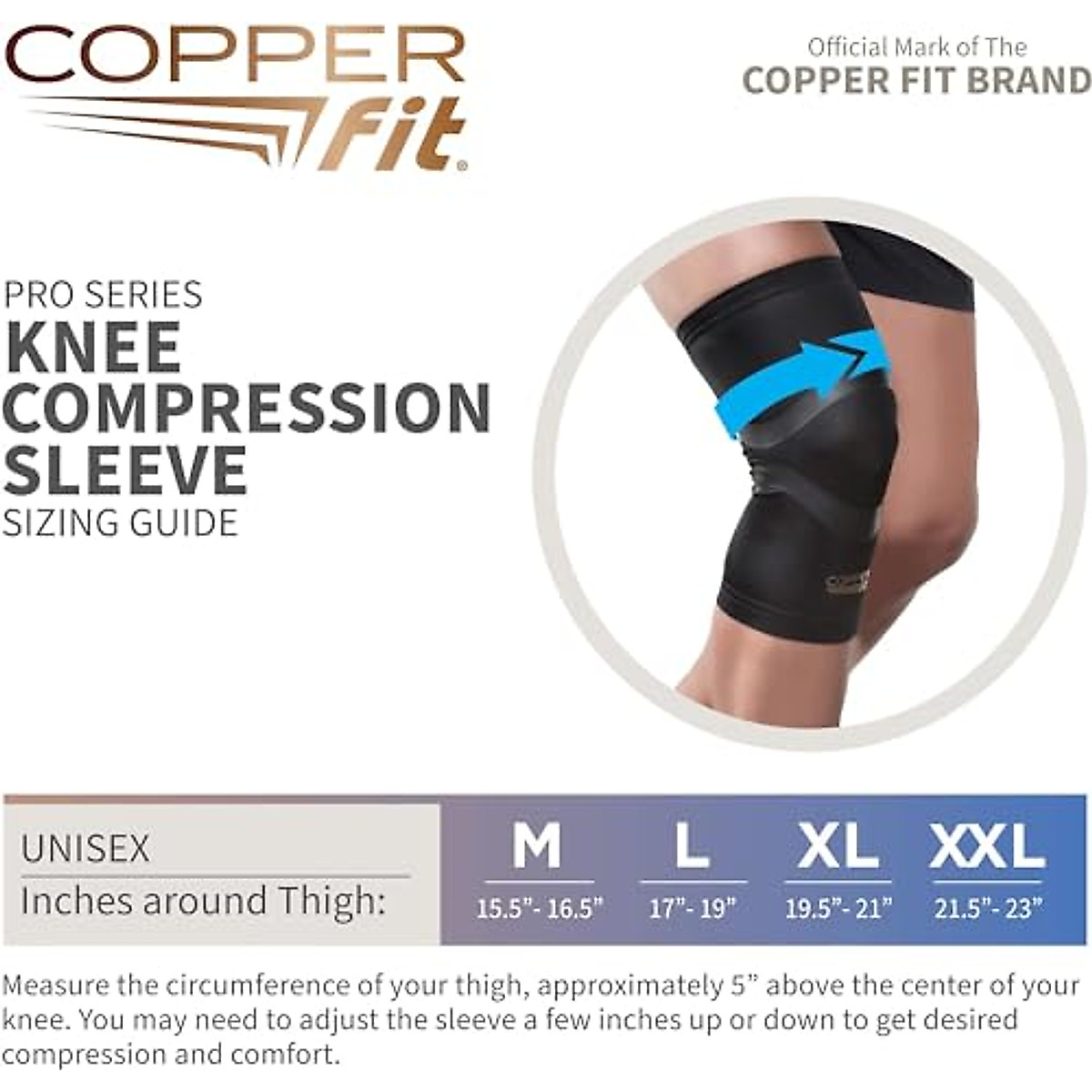 Copper Fit Pro Series Compression Knee Sleeve, Black with Copper Trim, Large, Packaging may Vary