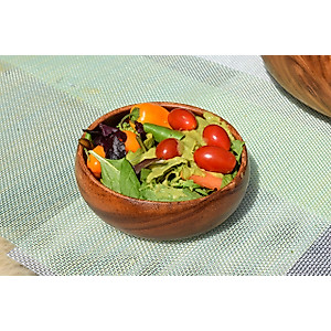 PACIFIC MERCHANTS Acaciaware Round Calabash Salad Bowls, 6-Inch by 2-inch Set of 4, Nut Bowl, Soup Bowl, Hand Turned From One Piece Of Wood, Eco-Friendly, Sustainably Harvested