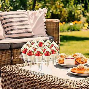 Queekay Clear Acrylic Ice Cream Cone Holder Stand 16 Holes Food Stand with 100 Disposable Wood Cones and 100 Cocktail Picks for Kids Birthday Party Decoration Supplies Wedding Restaurant Catered Event