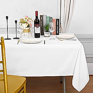 10 Pack Polyester Tablecloth, 60 x 102 Inch White Polyester Table Cloth for 6 Feet Rectangle Tables, Stain and Wrinkle Resistant Washable Table Cover for Kitchen Wedding Banquet Restaurant Party