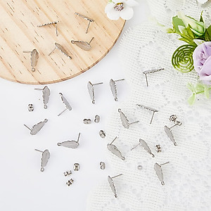 DICOSMETIC 30Pcs Leaf Stud Earrings Ear Stud Post Leaf Pad Nature-Inspired Ear Studs Earring Posts with Hole 1.8mm Stainless Steel Studs Findings with 60Pcs Ear Nut for Earring Making