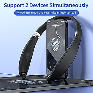 Bluetooth Headphones, Neckband Wireless Bluetooth Headset with Retractable Earbuds and Carrying Case, Foldable Noise Cancelling Earphones with Mic for Workout, Sweatproof & Lightweight (Black)