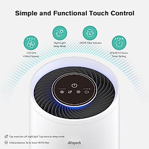 Airspark Air Purifiers for Home Large Room Up to 1375 ft², 4-in-1 True HEPA Air Purifier for Pets Hair Dander Pollen Smoke Cooking Pet Smell. CADR 187 m³/h, Air Cleaner for Bedroom Nursery Living Room