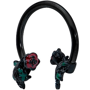 Body Candy 16G Black Steel Horseshoe Circular Barbell Skeleton Flower Curved Barbell Earring Cartilage Septum 3/8"