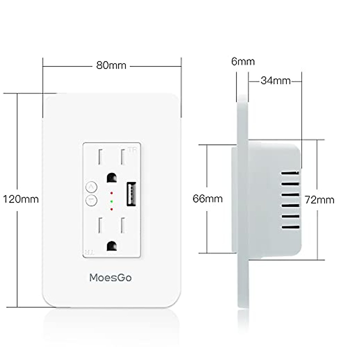 MoesGo Smart Power Wall Outlet with USB, WiFi Socket with 2 Plug outlets 15 Amp Divided Control, Smart Life/Tuya APP Remote Controller, ETL Certified, Work with Alexa and Google Home, No Hub Required