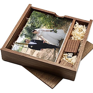 Wood USB Flash Drive with Gift Box (6.73"x6.73"x1.38") TATMOHIK 32GB USB 3.0 Wedding USB Memory for Storing Photos Walnut Wooden Thumb Drive for Keepsakes for Wedding, Birthday, Valentines Day