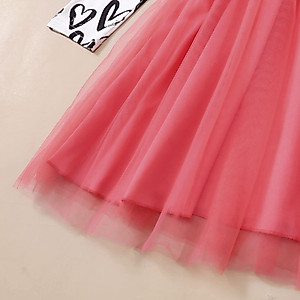 PATPAT Kid Girl Dress Letter/Heart Print Bowknot Design Mesh Splice Casual Long-Sleeve Tutu Dress for Kids White 6-7 Years