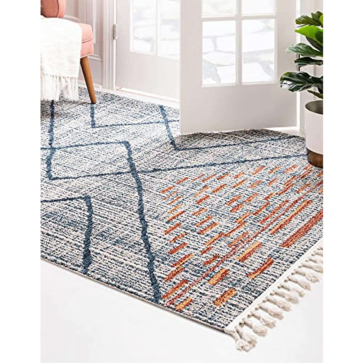 Unique Loom Aramis Collection Area Rug - Kavi (6' 1" x 9' Rectangle, Blue/ Ivory)