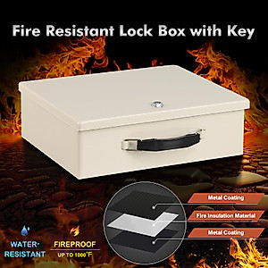 KYODOLED Fireproof Document Box with Key Lock,Safe Storage Box for Valuables,Fire Resistance Security Chest,Fireproof Box for Documents,Passport,Cash,Tablet 12.8'' x 8.4'' x 4.5'' Beige