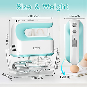 Hand Mixer Electric Handheld, 5-Speed Handheld Mixer, 380W Electric Mixer with Stainless Steel Whisk Beater Attachments, Snap-On Storage Case, Measuring Cups, Kitchen Cake Mixers for Baking Supplies