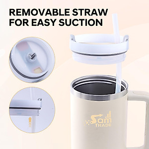 Samtrade Drinking Cup, Stainless Steel Insulated Tumbler with Handle (40oz) - 100% Leak-Proof Friendly Travel Mug, Light Yellow, YX-T40