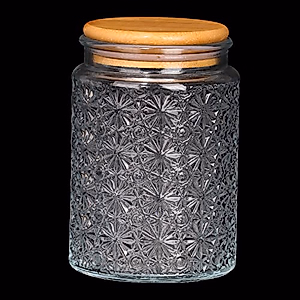 LINXIU Airtight Glass Food Jars with Bamboo Lid Canister Airtight Storage Jar Container Decorative Jars for Pantry Storage and Kitchen Organization 1 Pack