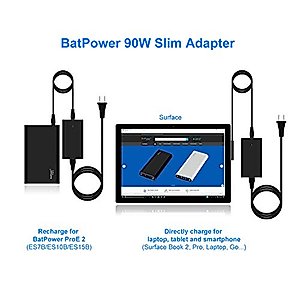 BatPower ProE 2 ES10B 148Wh MS Surface Power Bank for Surface Book 3 2 1 External Battery Surface Laptop 4 3 2 1 Surface Pro X 8 7 6 5 4 3 Go Portable Charger and Surface 120W Slim Charger Adapter