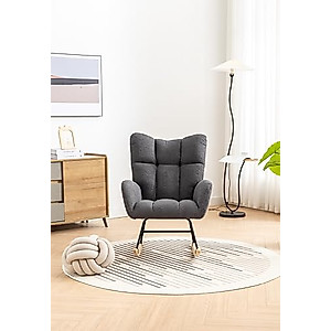 Bellemave Nursery Rocking Chair Teddy Upholstered Glider Rocker Rocking Accent Chair Padded Seat with High Backrest Armchair Comfy Side Chair for Living Room Bedroom Offices（Dark Grey）