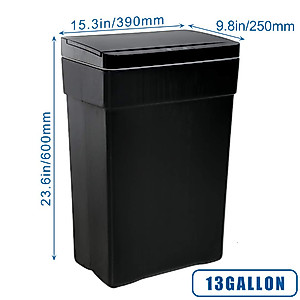 13 Gallon Trash Can Automatic Kitchen Trash Can Touch Free High-Capacity Garbage Can with Lid for Bedroom Bathroom Home Office 50 Liter (Black)
