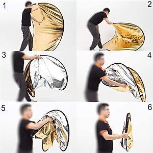 FOTOCREAT Portable 5-in-1 Oval 60”X80”/150X200cm Reflector Translucent Professional Collapsible Multi-Disc Light Reflector with Handles Silver, Black, Gold, White Surface for Photography Photo Studio