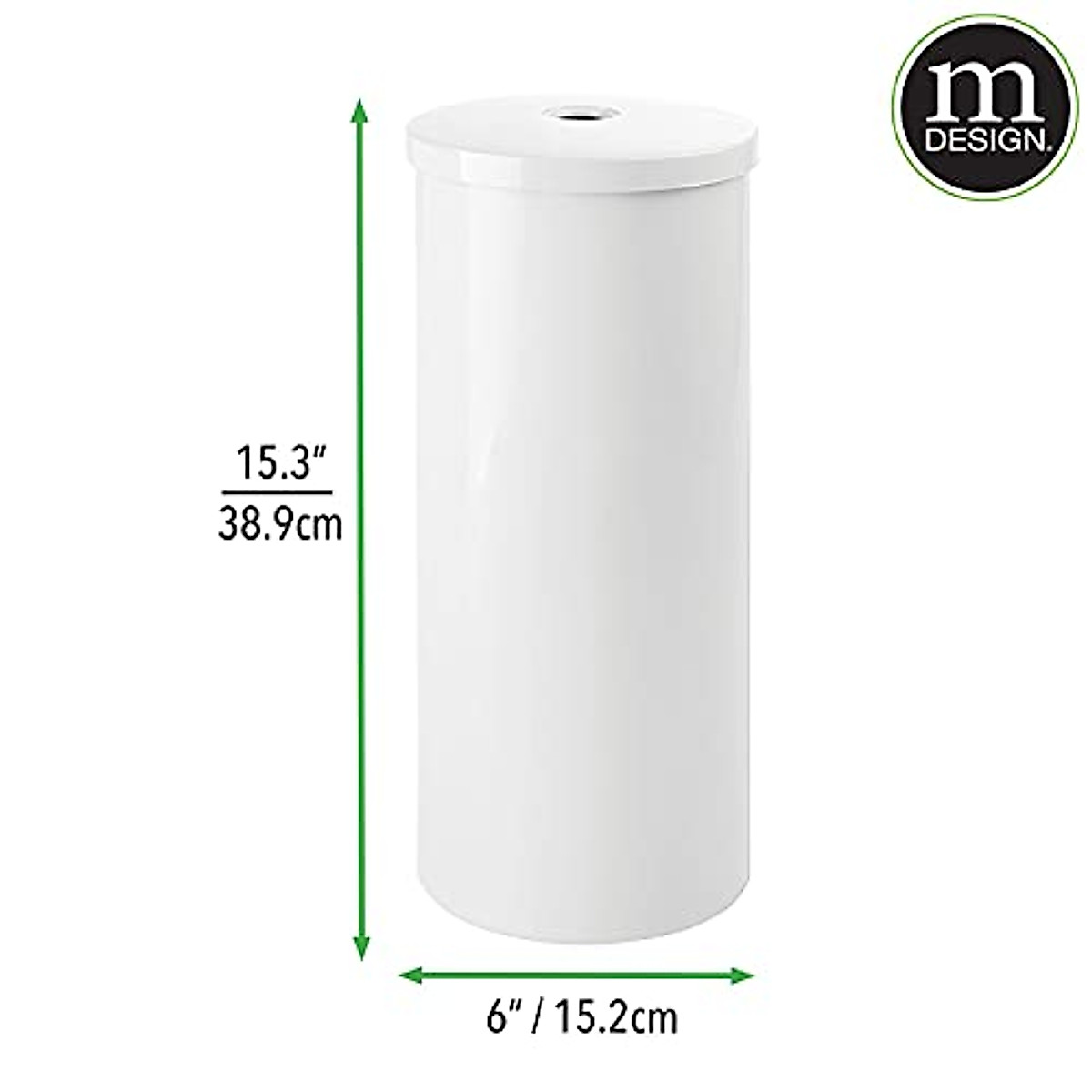 mDesign Plastic Floor Stand Toilet Paper Organizer with Cover, 3-Roll Space-Saving Tissue Storage for Bathroom - Fits Under Sink, Vanity, Shelf, in Cabinet, Corner - Aura Collection - 2 Pack - White