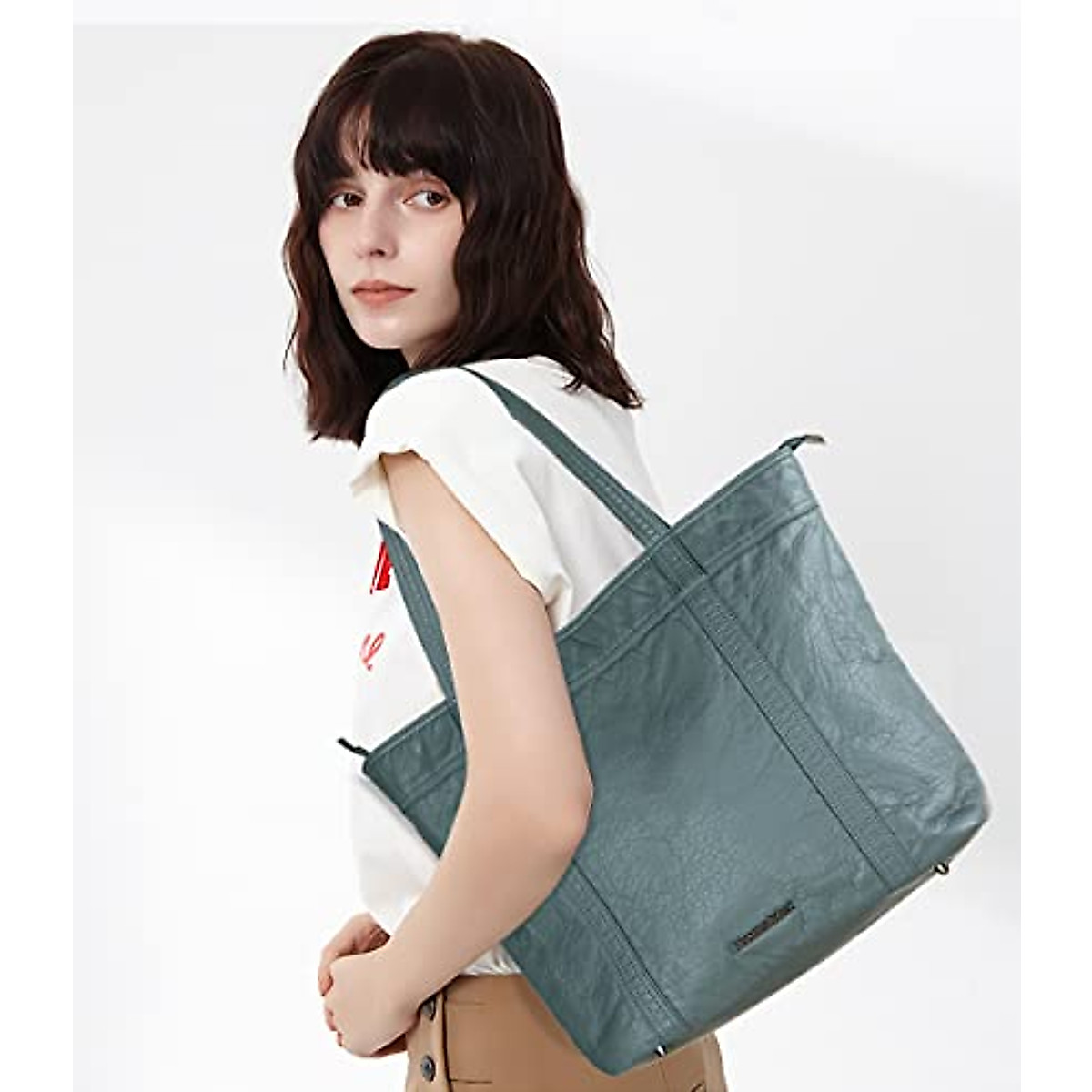 Montana West Tote Shoulder Bag for Women Vegan Leather Western Hobo Bags Ladies Top Handle Handbags Vintage Purses with Zipper Hazy Blue MCW-116JEAN