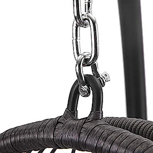 elify Wicker Hanging Swing Chair, Patio Rib Hanging Egg Chair with UV Resistant Grey Cushion and Aluminum Stand Frame in Door Outdoor Patio (Gray)