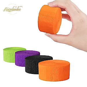 NICROLANDEE Halloween Party Supplies - 8 Rolls Black Orange Crepe Paper Streamers Tassels Streamer Paper for Halloween Theme Party, Horror Party, Birthday, Home Party Backdrop Decorations, 82ft Long