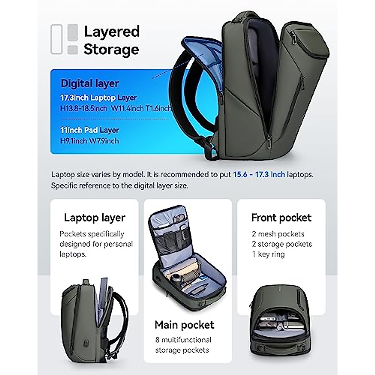 Muzee Business Backpack for Men,Waterproof and Travel Laptop Backpack with USB Charging, Fits 17 Inch Laptop and Tech Gear