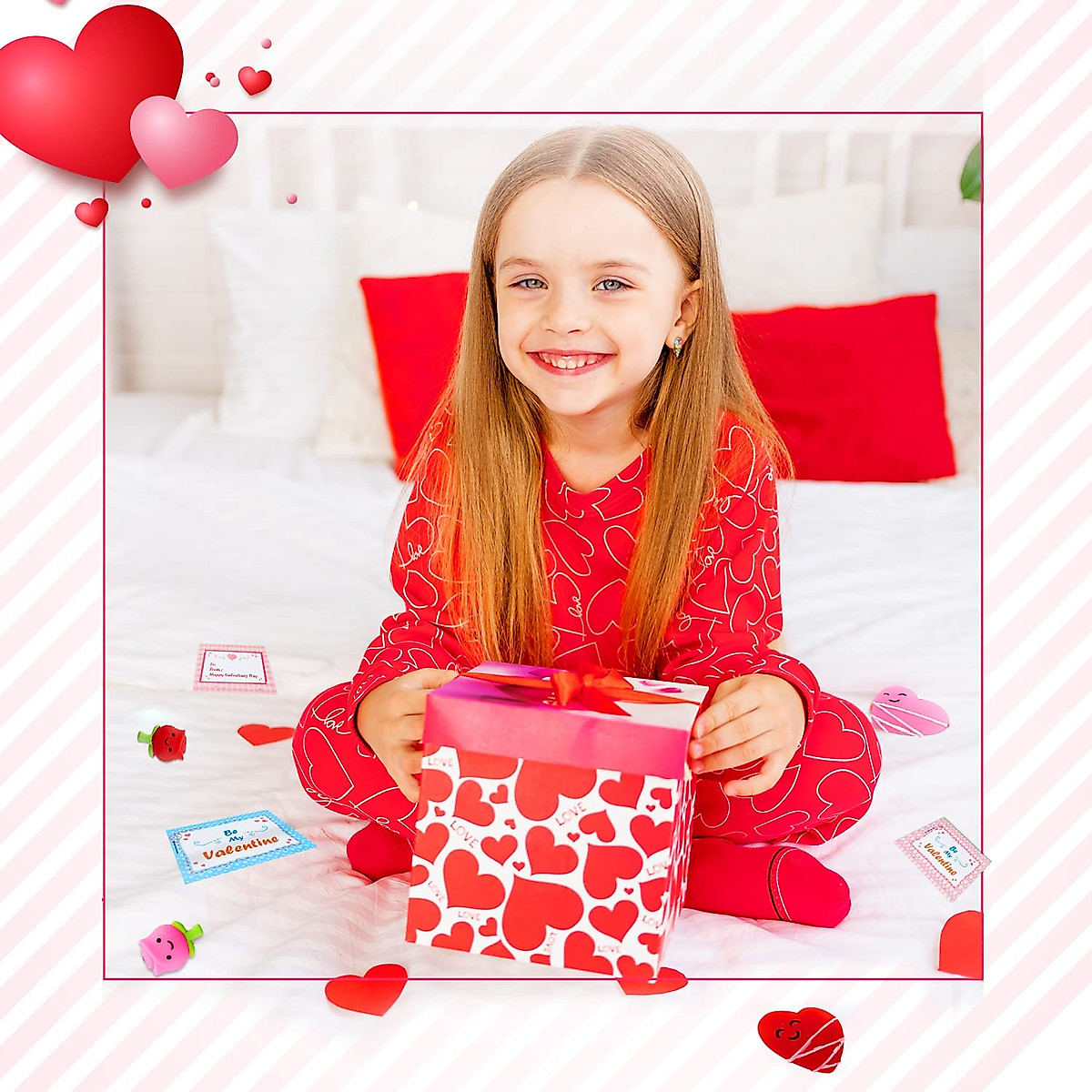 RGM CREATIONS Valentines Day Gifts for Kids Classroom - 48 Mochi Squishy Fidget Toys with 24 Adorable Valentine's Day Cards - Perfect for Classroom Exchanges and Party Favors