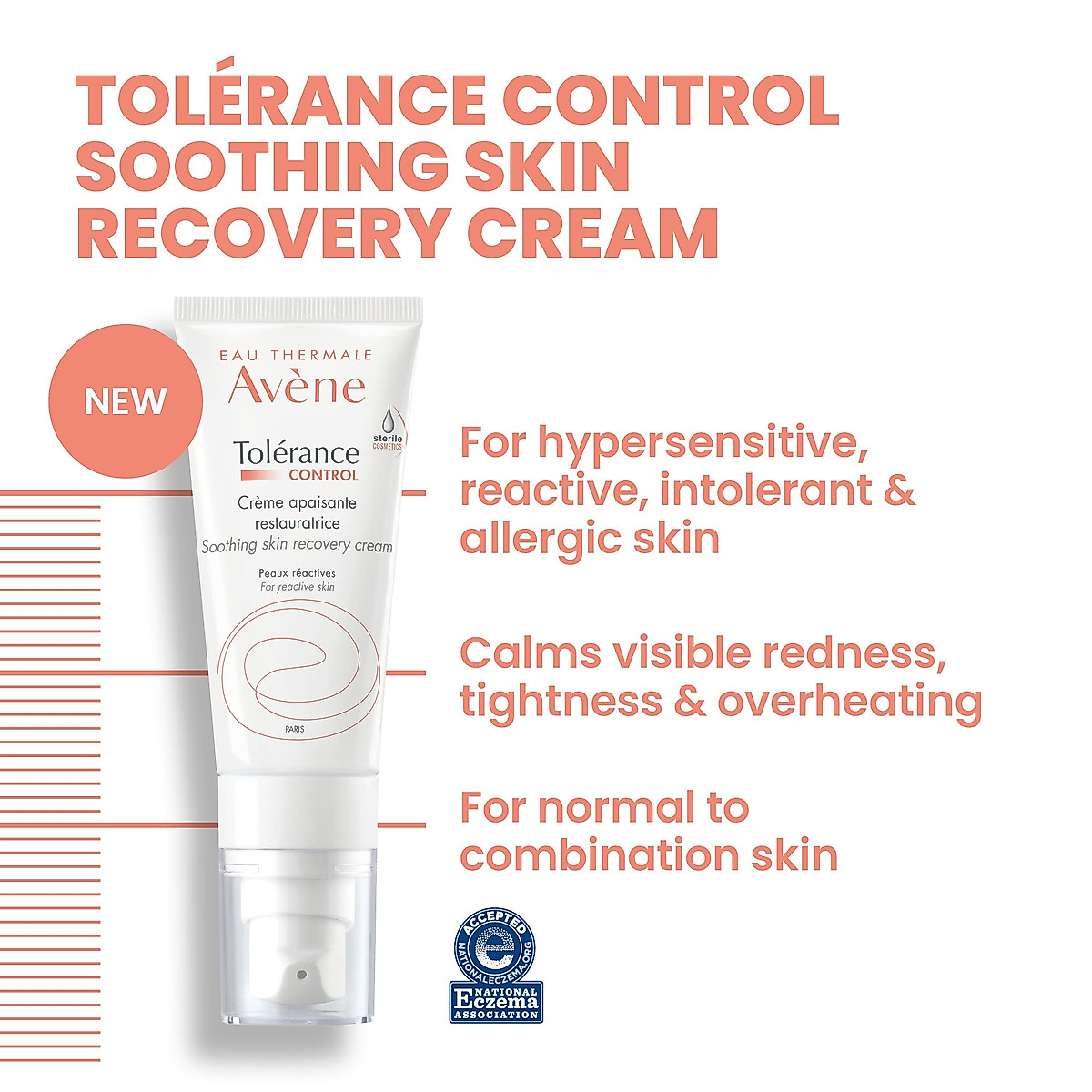 Eau Thermale Avène - Tolerance Control Soothing Skin Recovery Cream - For Hypersensitive, Normal to Combination Skin - Sterile Hydrating Face Moisturizer - Vitamin C - 1.3 fl.oz. (Pack of 1)