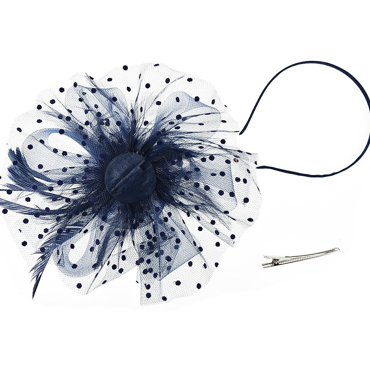 DRESHOW Fascinators Hat Flower Mesh Ribbons Feathers on a Headband and a Clip Tea Party Headwear for Girls and Women