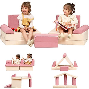 Annualring Kids Couch, 9 PCS Play Couch Sofa for Kids Imaginative Furniture Play Set for Creative Kids,Toddler to Teen Bedroom Furniture, Couch Sofa Foam Play Couch Indoor Outdoor