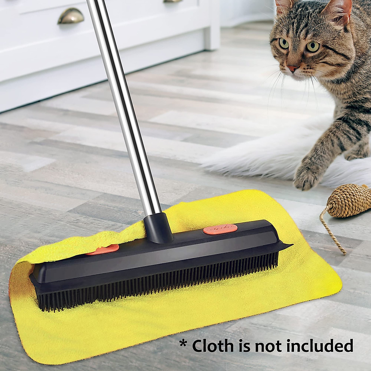 LandHope Carpet Rake for Pet Hair Remover Long Handle with Squeegee, Rubber Broom Carpet Brush Non Scratch Bristles Fur Remover Indoor Outdoor Push Broom for Cat Dog Hair Hardwood Tile Windows Clean