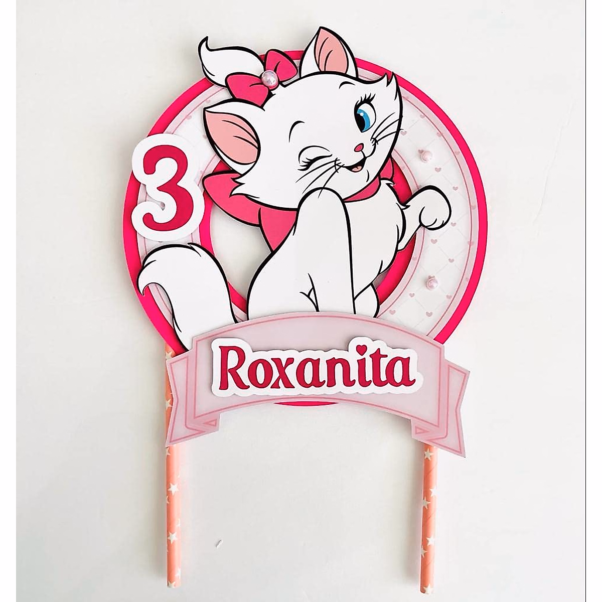 Personalized Marie the cat Themed Cake Topper