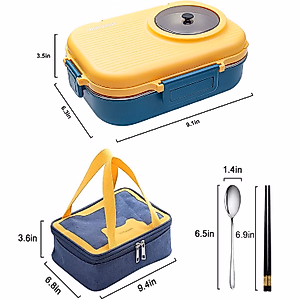 LANSKYWARE Stainless Steel Bento Box with Insulated Lunch Bag, 900 ml Lunch Box & 200 ml Soup Bowl, Blue & Yellow