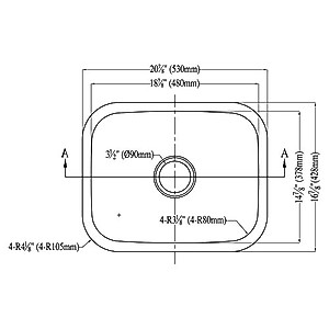 Dawn ASU103 Undermount Single Bowl Sink, Polished Satin
