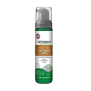 Vet's Best Flea & Tick Waterless Bath Foam for Dogs - Flea-Killing Dry Shampoo for Dogs - Plant-Based Ingredients - Certified Natural Oils - 8 oz
