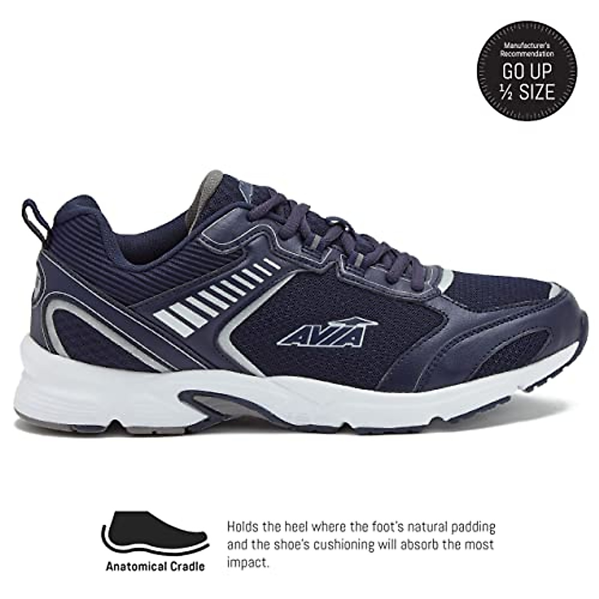 Avia Forte 2.0 Men’s Running Shoes, Lightweight Trail or Running Athletic Sneakers for Men - Navy Blue/Dark Grey/Silver Grey, 10 Extra Wide