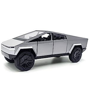 Cybertruck Model: 1/32 Diecast Metal Toy Trucks with Lights and Sounds, Mini Vehicles Toys for Boys, Ages 3 and Up (Silver)