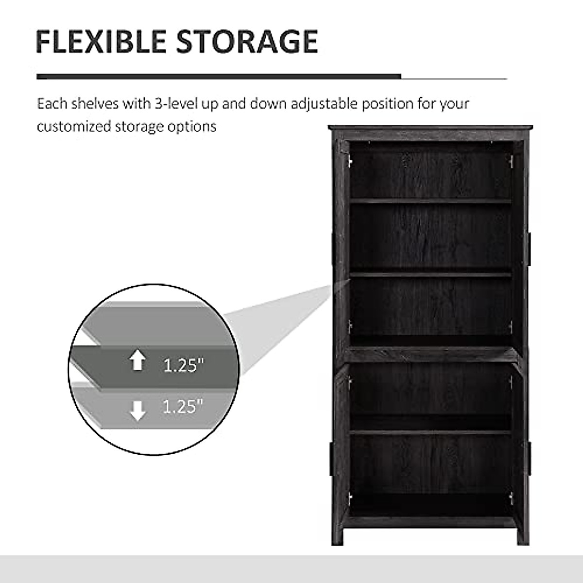 HOMCOM 64" 4-Door Kitchen Pantry, Freestanding Storage Cabinet with 3 Adjustable Shelves for Kitchen, Dining or Living Room, Grey