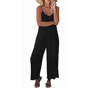 snugwind Womens Casual Sleeveless Strap Loose Adjustable Jumpsuits Stretchy Long Pants Romper with Pockets X-Large Black