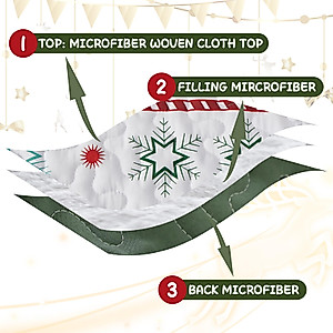 Christmas Quilt Set Queen, 3 Pieces Christmas Bedding Coverlet Queen Size, Green Bedspread with Xmas Tree Pattern New Year Bedroom Decoration for Family Friends