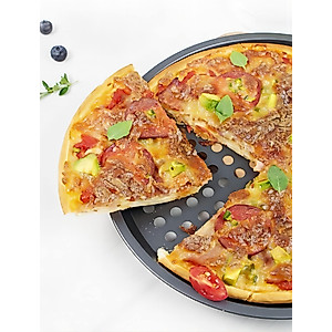 Bamboo's Grocery LoKii Round Pizza Pans Set, Baking Steel Pizza Pan for Oven, Nonstick Pizza Oven Tray, Grill Pizza Plates, 12.6 Inches, 2 Pack