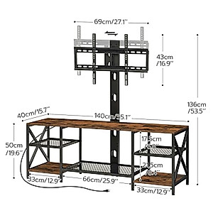 HOOBRO TV Stand with Mount and Power Outlet 55.1", Entertainment Center with Swivel TV Mount for TVs Up to 75", TV Stand Mount with Storage Shelves for Living Room, Bedroom, Rustic Brown BF146UDS01