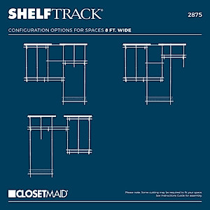 ClosetMaid ShelfTrack Wire Closet Organizer System, Adjustable from 5 to 8 Ft., With Shelves, Clothes Rods, Shoe Shelf, Hardware, Durable Steel, White