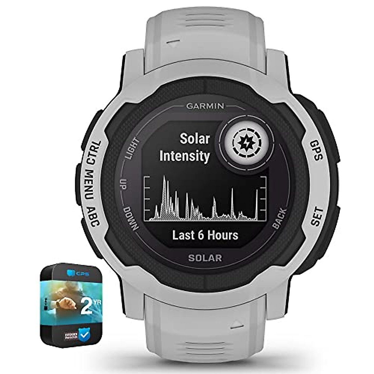 Garmin 010-02627-11 Instinct 2 Solar 45mm GPS Smartwatch Mist Gray Bundle with Premium 2YR CPS Enhanced Protection Pack